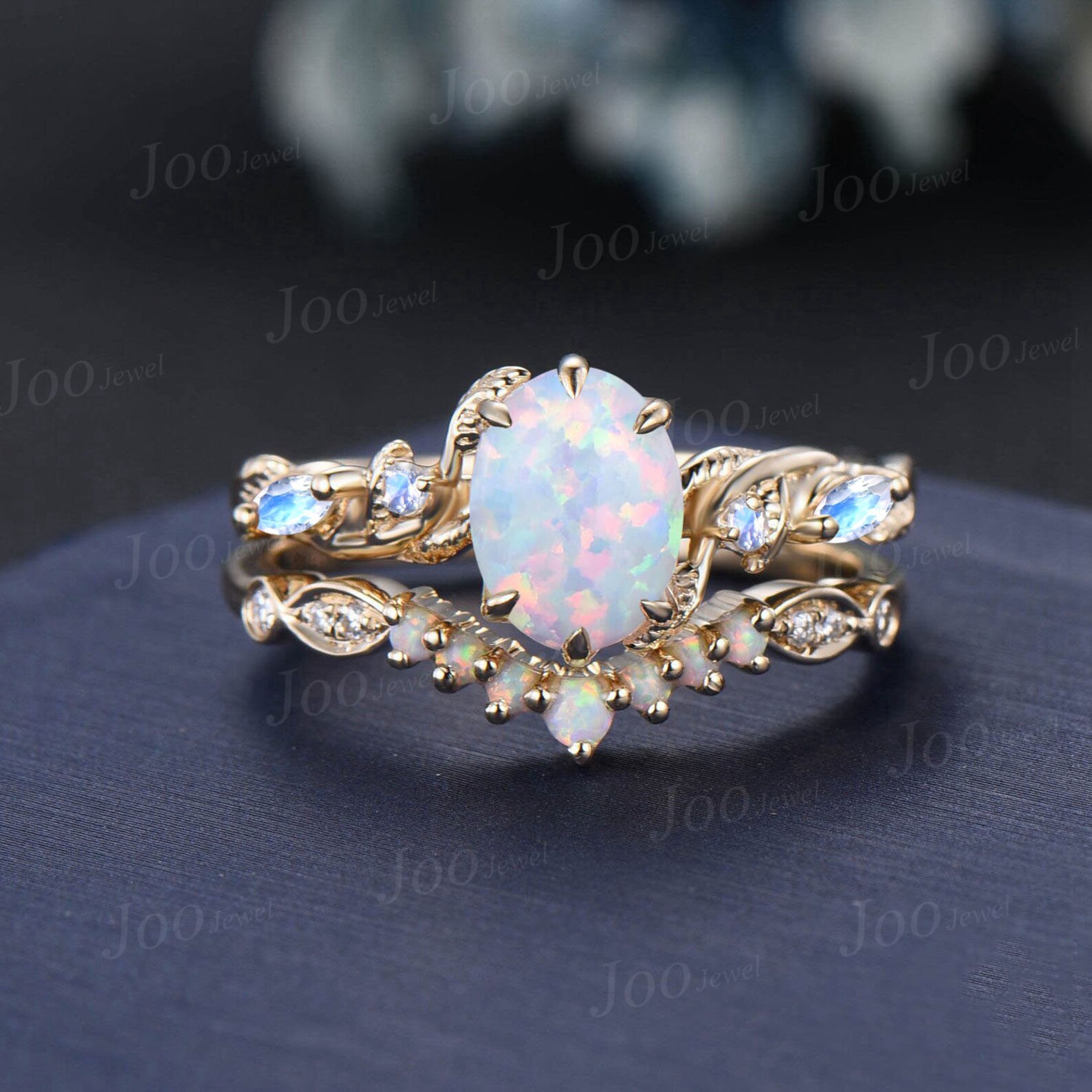 Twig Branch White Opal Ring Set 10K Rose Gold 1.5ct Oval Cut Nature ...