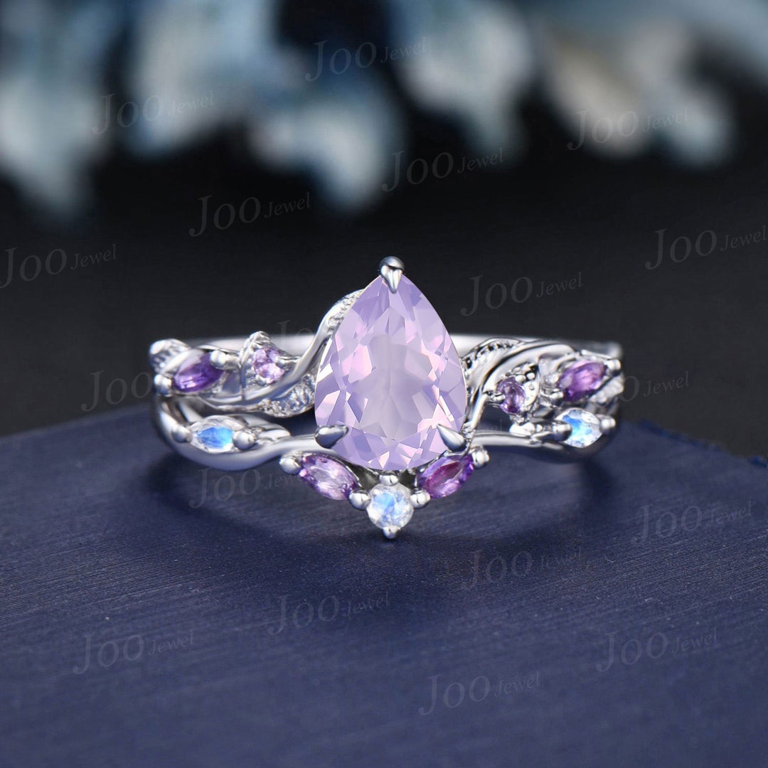 Nature Inspired Lavender Amethyst Moonstone Bridal Set Twig Vine Pear ...