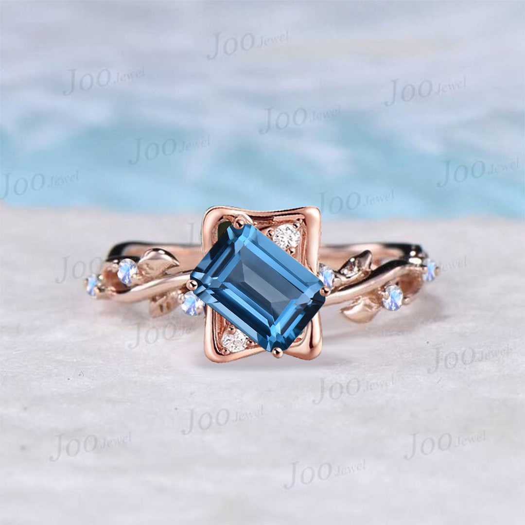 Nature Inspired Emerald Cut Natural London Blue Topaz Moonstone ...
