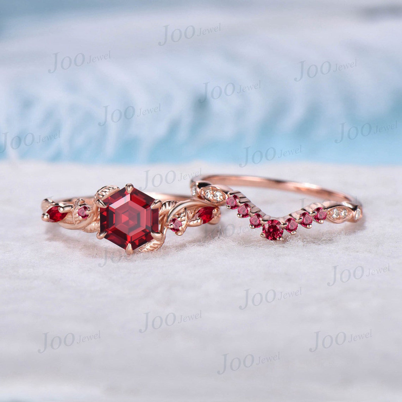 Nature Inspired Twist Ruby Ring Set Rose Gold 1ct Hexagon - Etsy