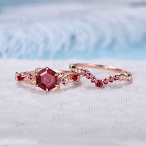 Nature Inspired Twist Ruby Ring Set Rose Gold 1ct Hexagon Branch Red Ruby Engagement Ring July ...