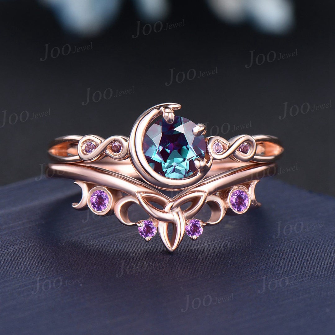5mm Round Color-change Alexandrite Engagement Ring Set Infinite Love ...