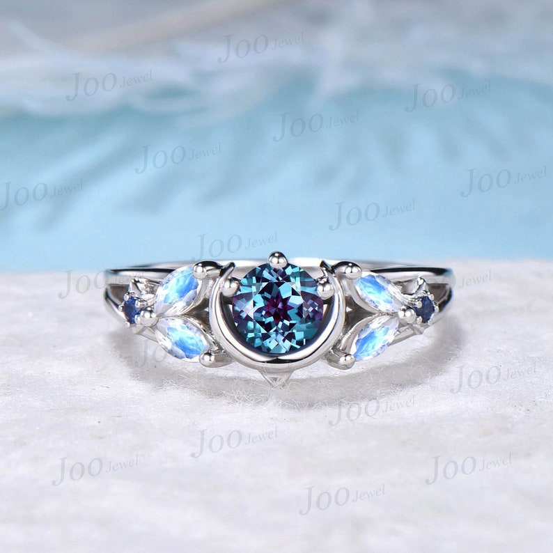 Color-change Alexandrite Engagement Ring Half Moon Star Ring - Etsy
