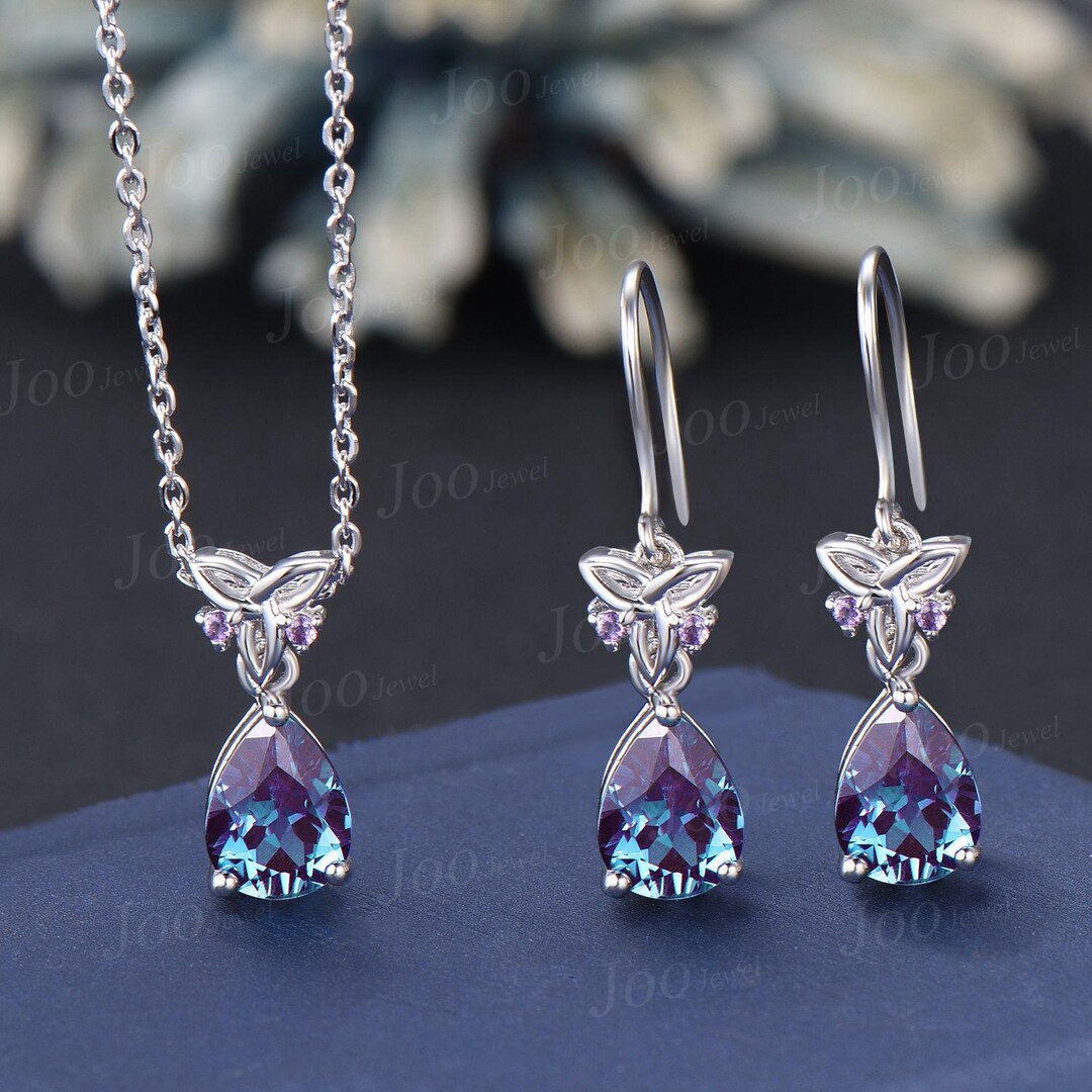 Color-change Alexandrite Drop Earrings Necklace Set Sterling Silver ...