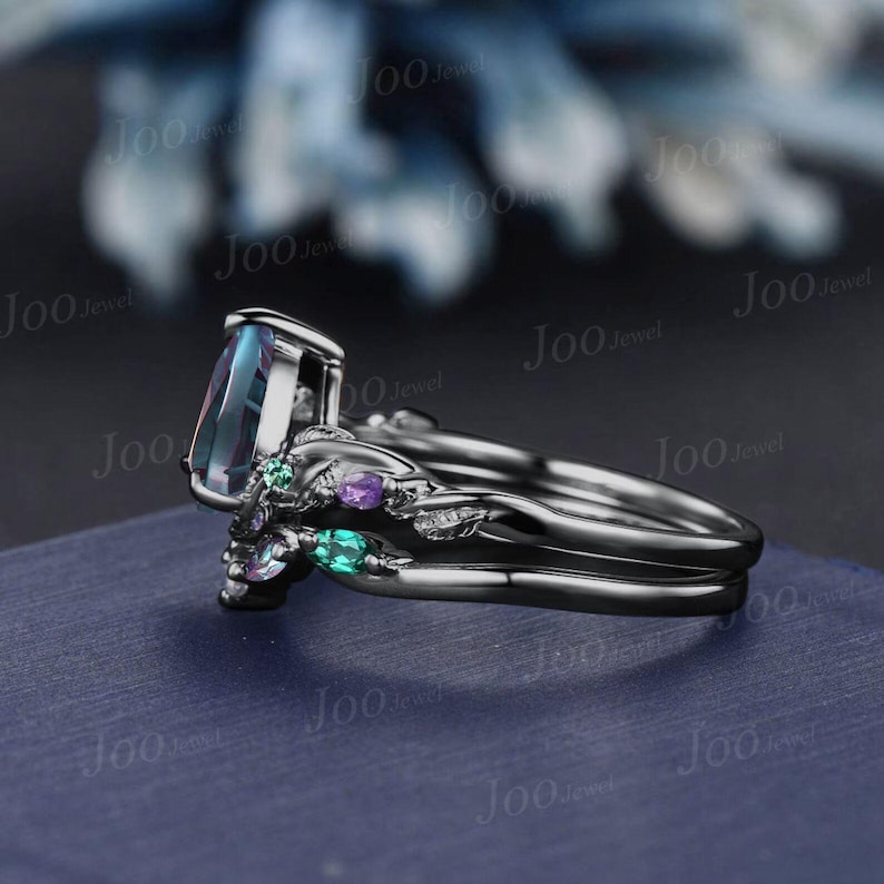 1.25CT Fireworks Cut Color-change Alexandrite Black Gold Wedding Ring ...
