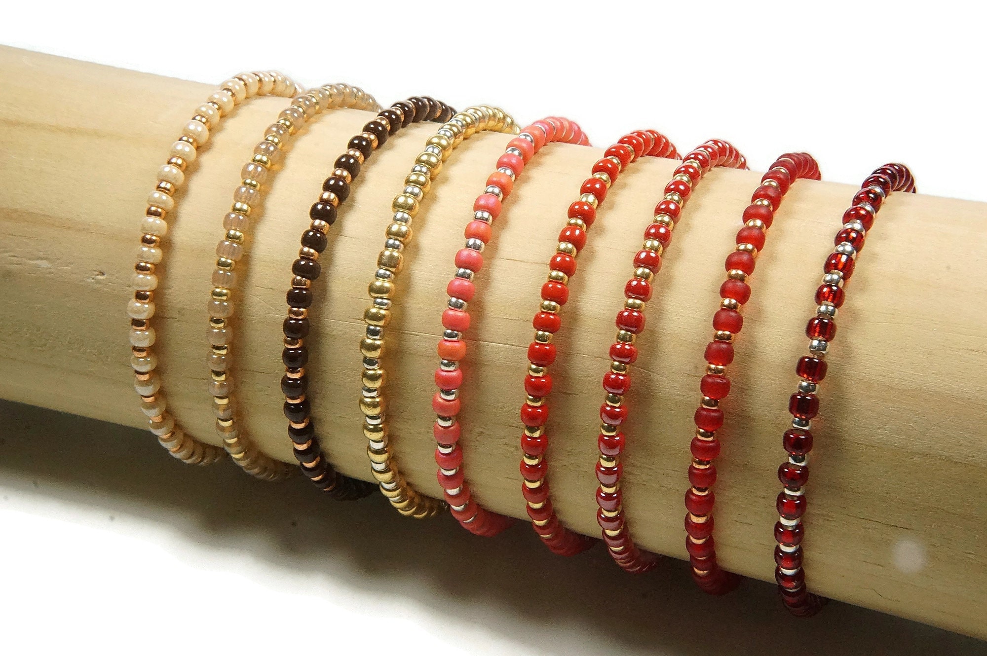 Bracelets extensibles perlés élastiques dans les tons de rouge - Etsy France