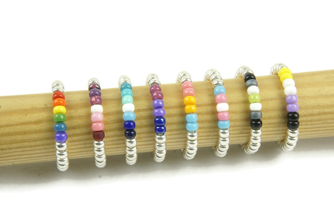 LGBTQ Flag Beaded Stretch Rings, Beaded Pride Rings - Etsy