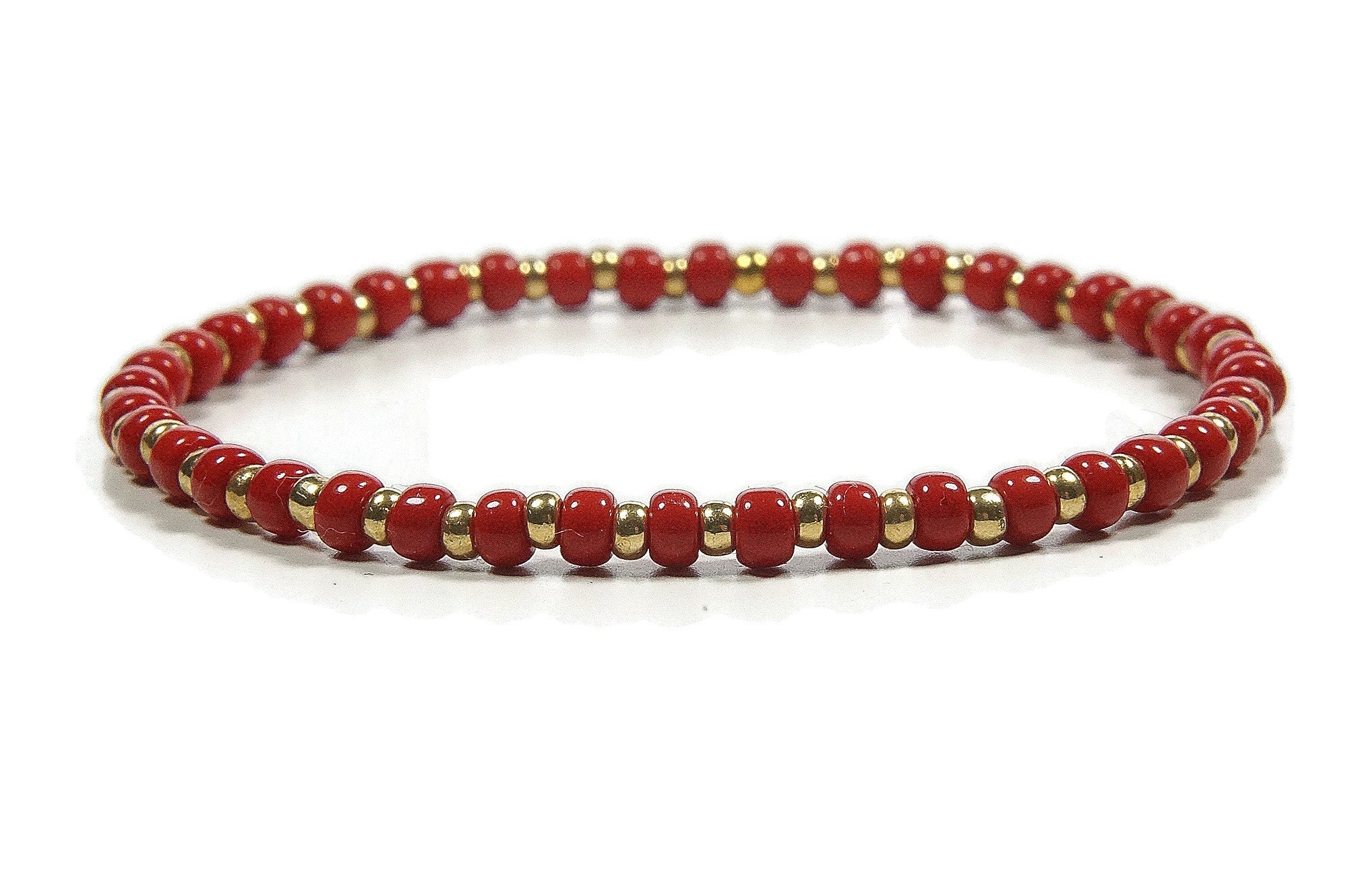 Bracelets extensibles perlés élastiques dans les tons de rouge - Etsy France
