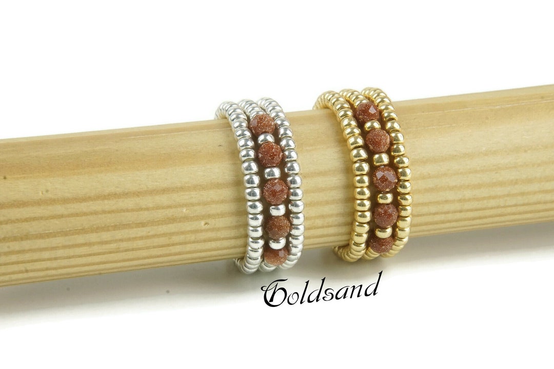Natural Goldsand Stretch Ring, Silver/gold Ring, Stretch Ring, Goldsand ...