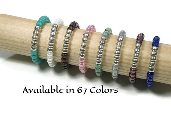 Stretch Ring Elastic Stack Ring Miyuki Beads Beaded Silver | Etsy