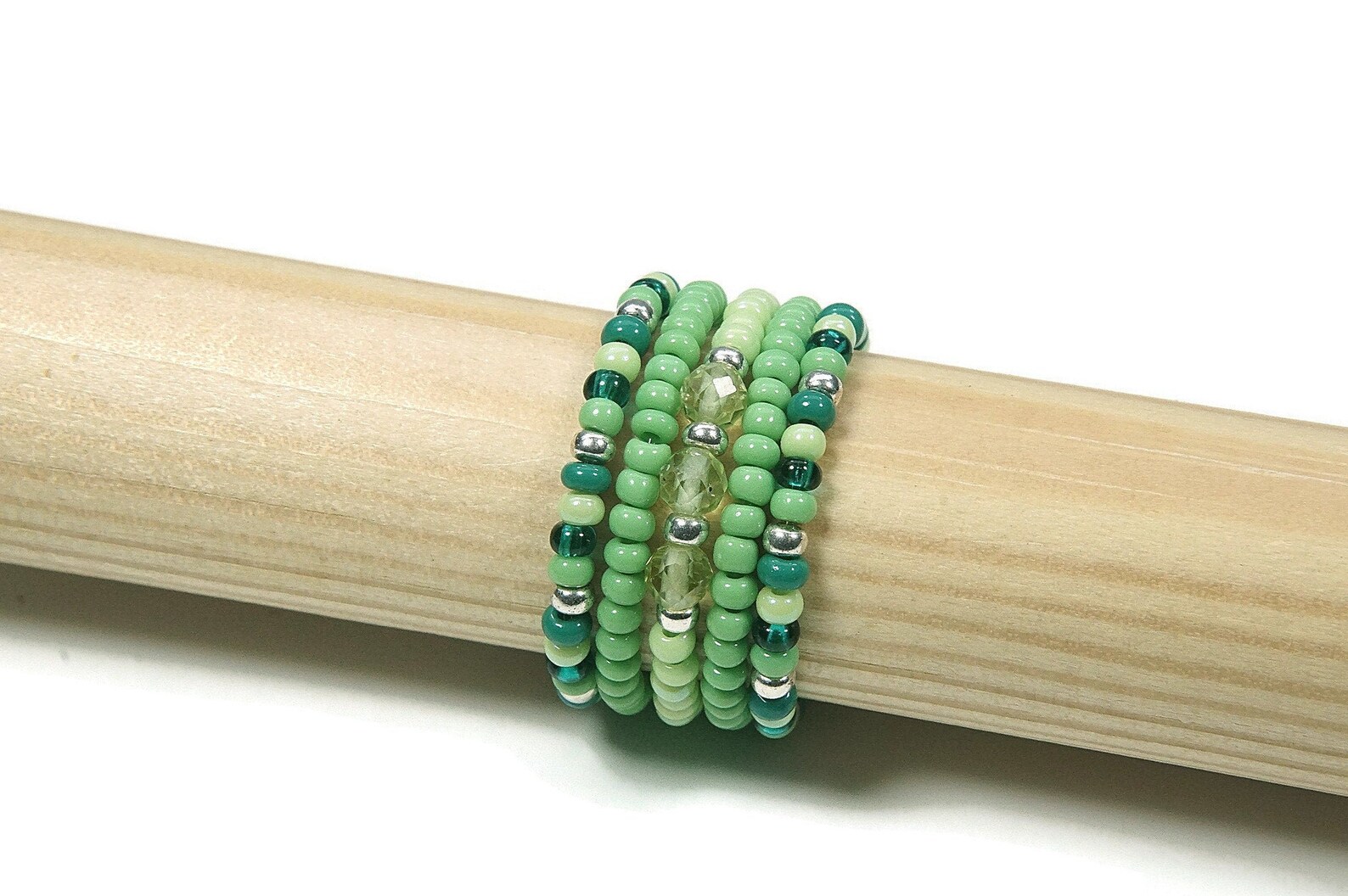 Natural Peridot Beaded Ring Set of 5 Seed Beaded Stretch - Etsy