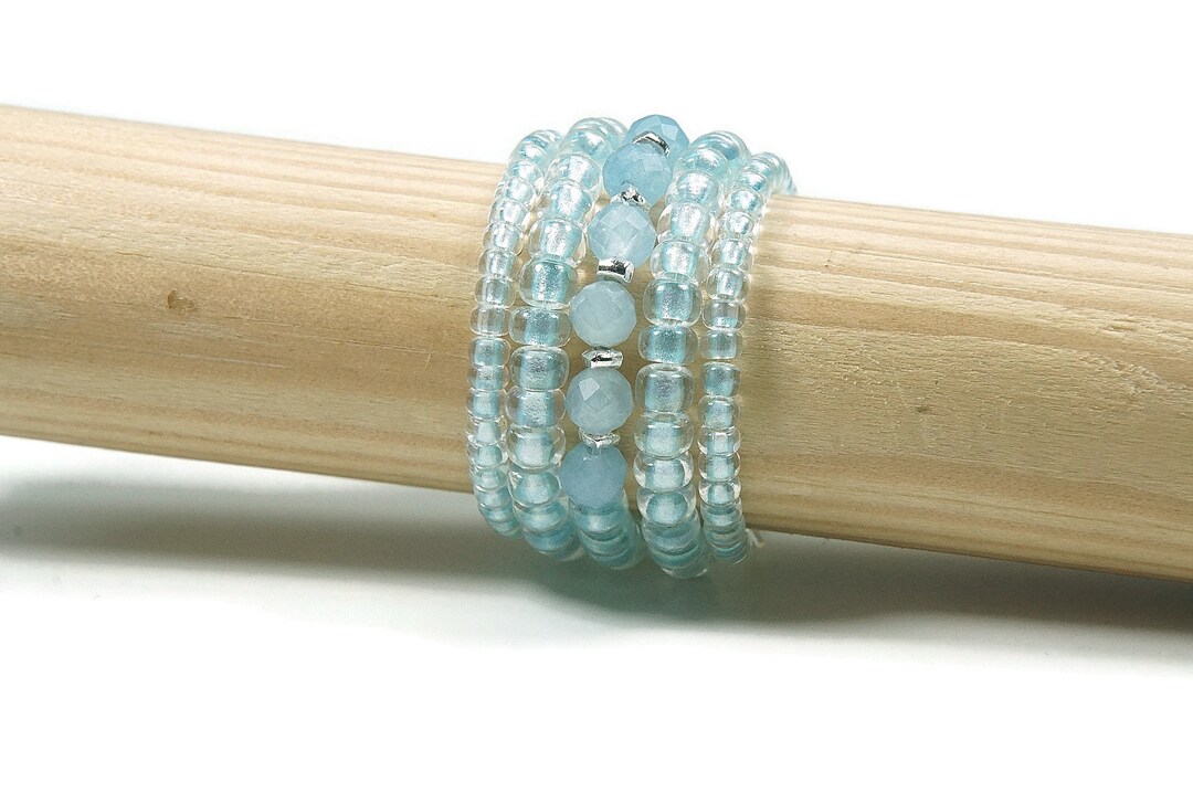 Aquamarine Stretch Ring, Beaded Stretch Ring, Gemstone Stretch Ring ...