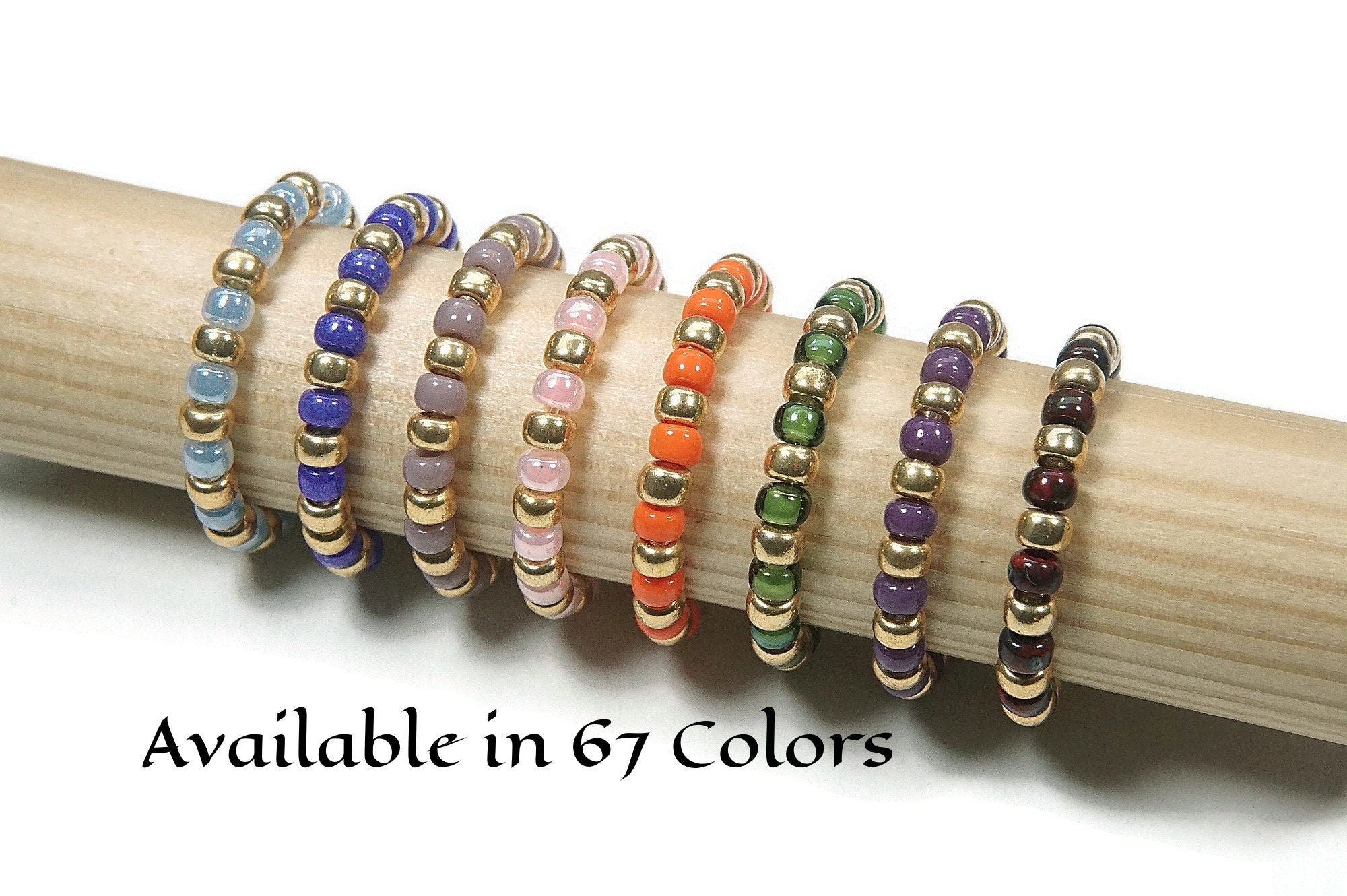 Elastic Stretch Stack Color Gold Ring Miyuki beads Stretch | Etsy