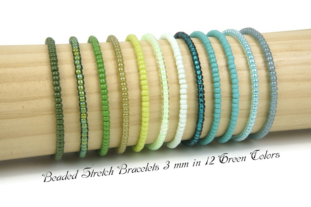 Bracelets élastiques extensibles en 12 couleurs vert, Bracelets de perles Miyuki, Bracelets ...