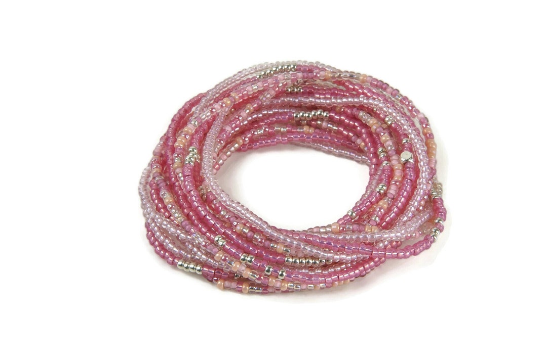 Three-piece Pink-silver Wrap Bracelet, 15 X Wrap Beaded Miyuki Bracelet ...