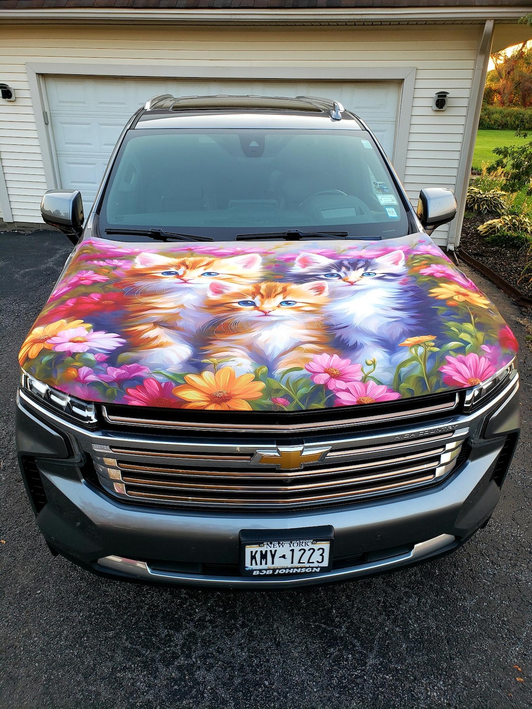 Flowerful Kittens Auto Hood Cover | Cat Lovers | Felines | Kittens ...