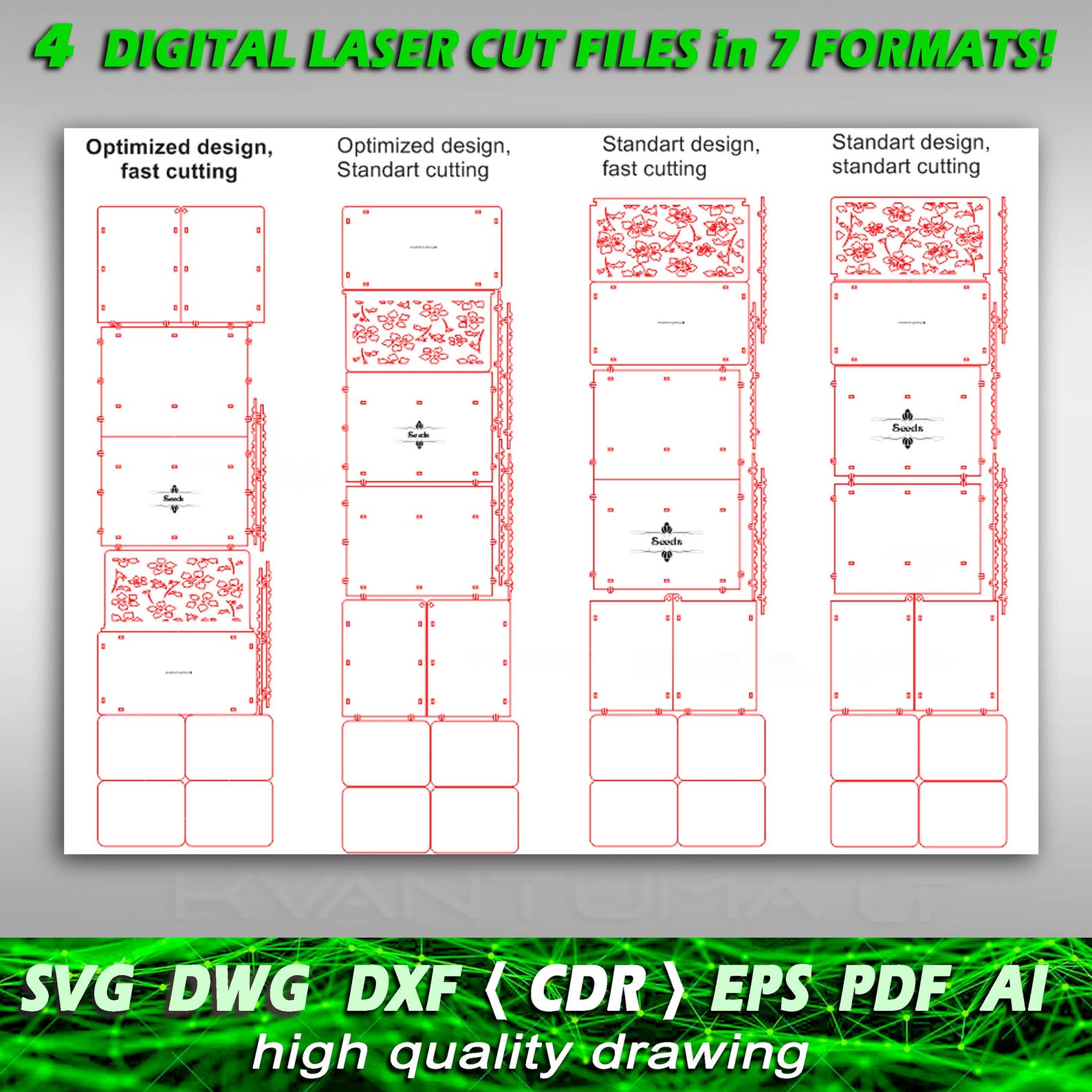 Seed Box Svg, Dxf Ai, Cdr Dwg Pdf, Eps Files for Laser, Laser Cutting ...