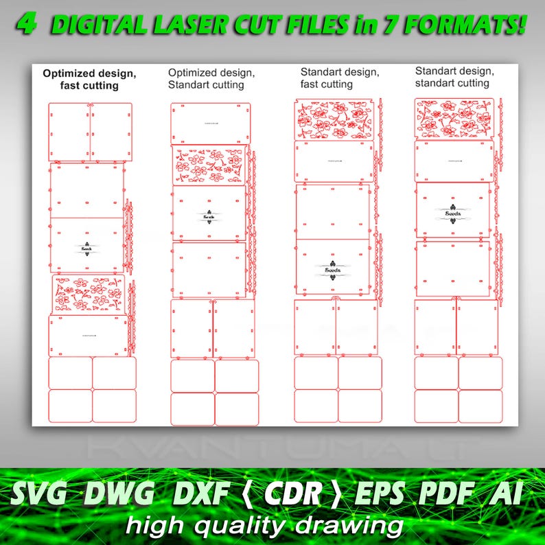 Seed Box Svg, Dxf Ai, Cdr Dwg Pdf, Eps Files for Laser, Laser Cutting ...