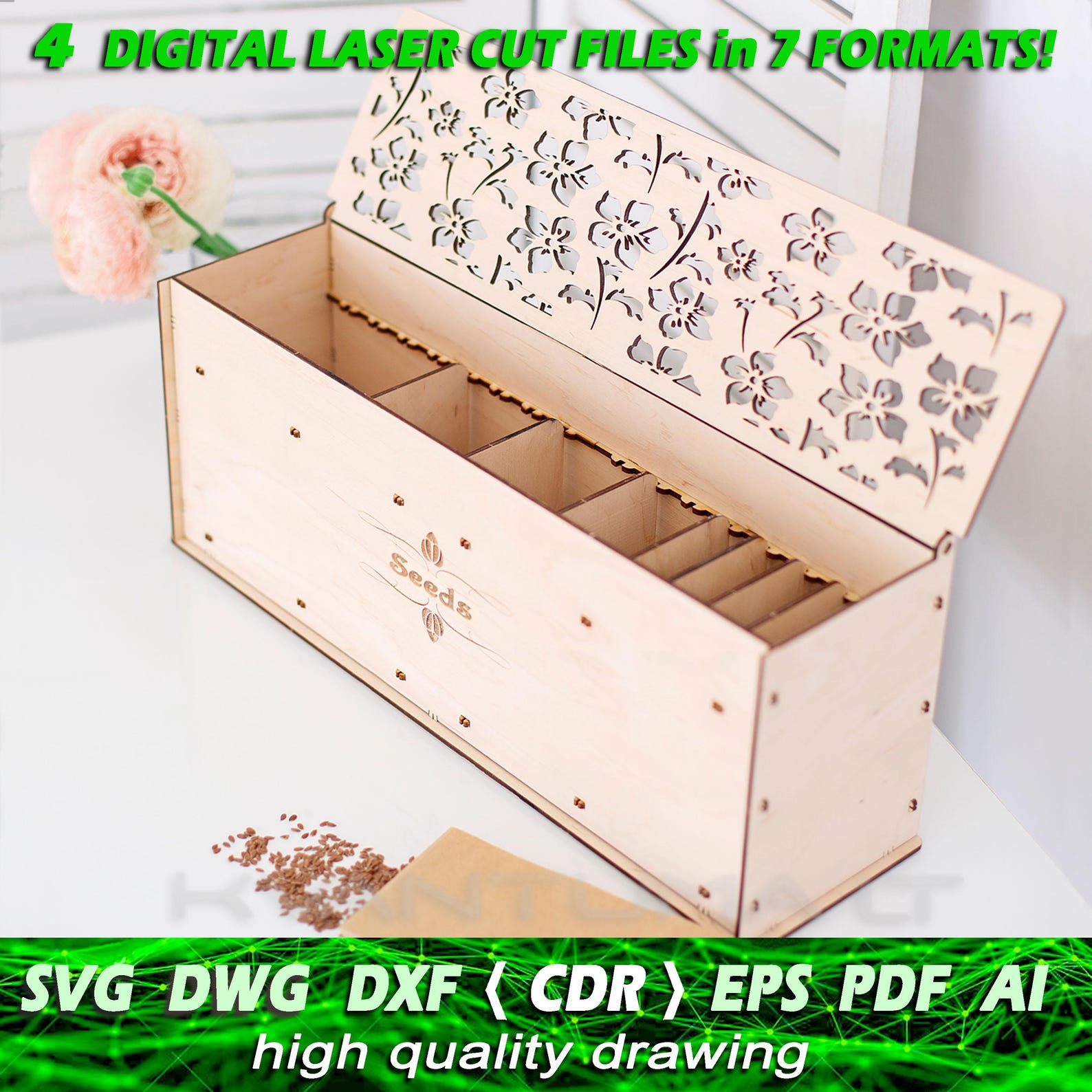 Seeds Box SVG Big, Box for Seeds DXF, Eps Files for Laser, Laser ...
