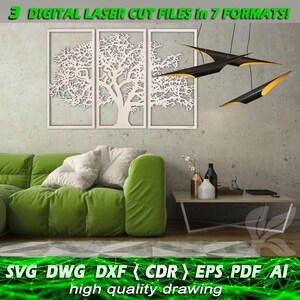 Tree of Life Wall Art SVG | Wooden Wall Decor DXF | Triptych Cnc Panel ...