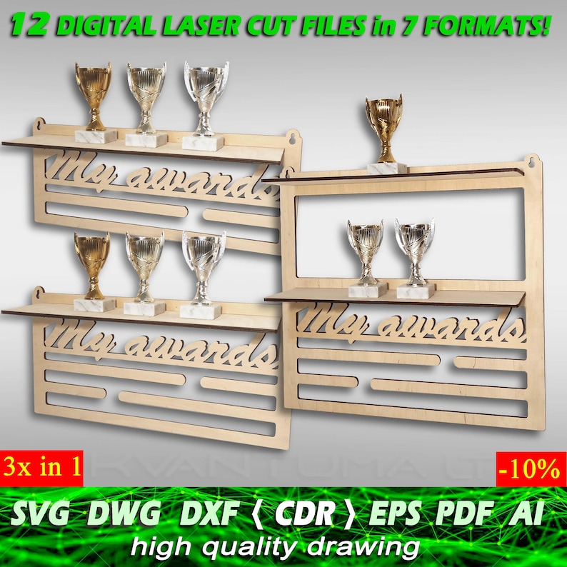 Medal Holder 3 Design Svg, Medal Rack Cdr, Award Shelf Dxf, Trophy ...