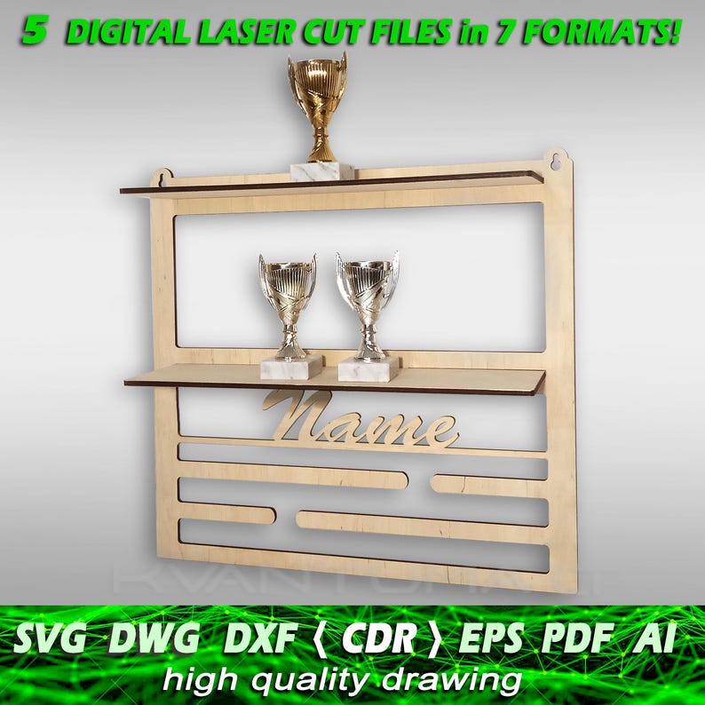 Large Medal Holder With Name SVG | Trophy Shelf DXF | Cnc Custom Award ...