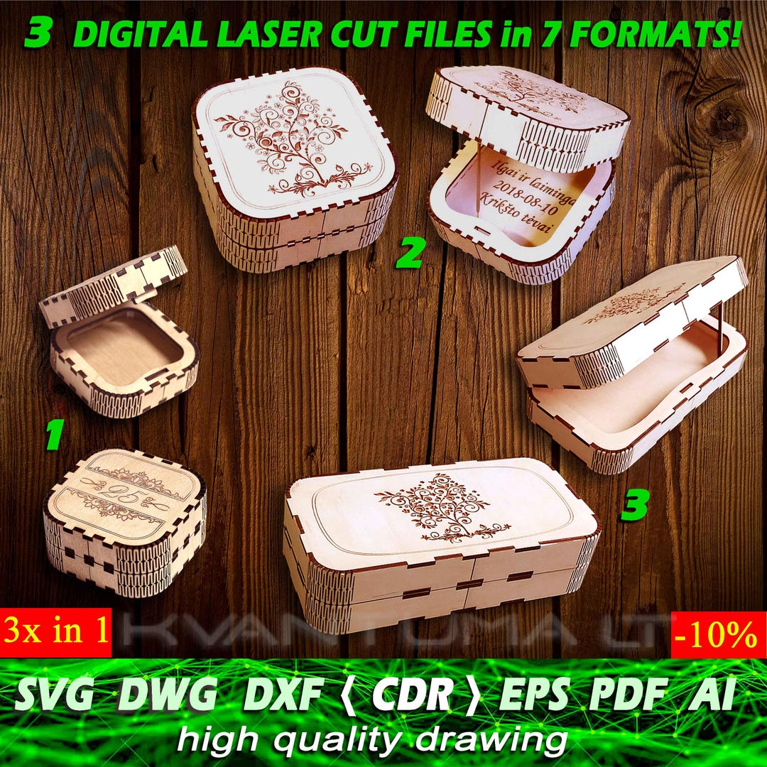 Jewellery Box Svg, Gift Box Cdr, 3x in 1 Save-10%, Laser Cutting Dwg ...