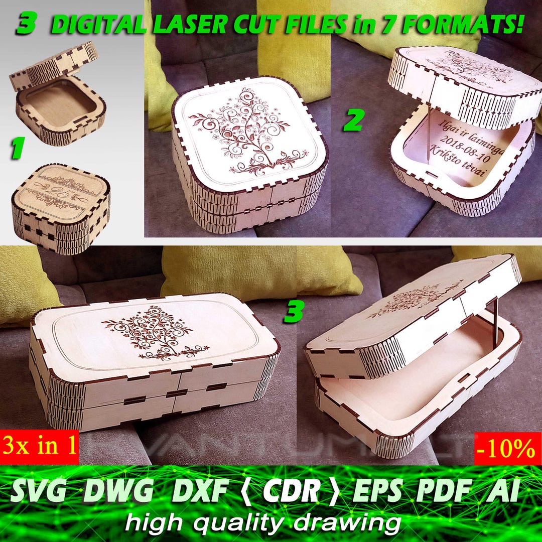 Jewellery Box Svg, Gift Box Cdr, 3x in 1 Save-10%, Laser Cutting Dwg ...