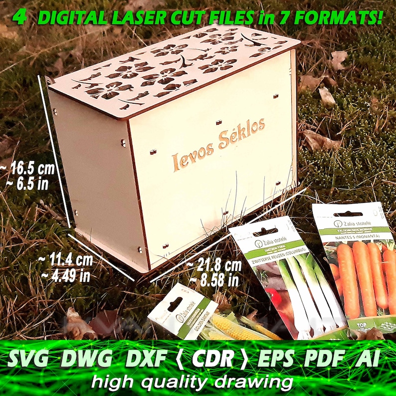 Seed Box Svg, Dxf Ai, Cdr Dwg Pdf, Eps Files for Laser, Laser Cutting ...