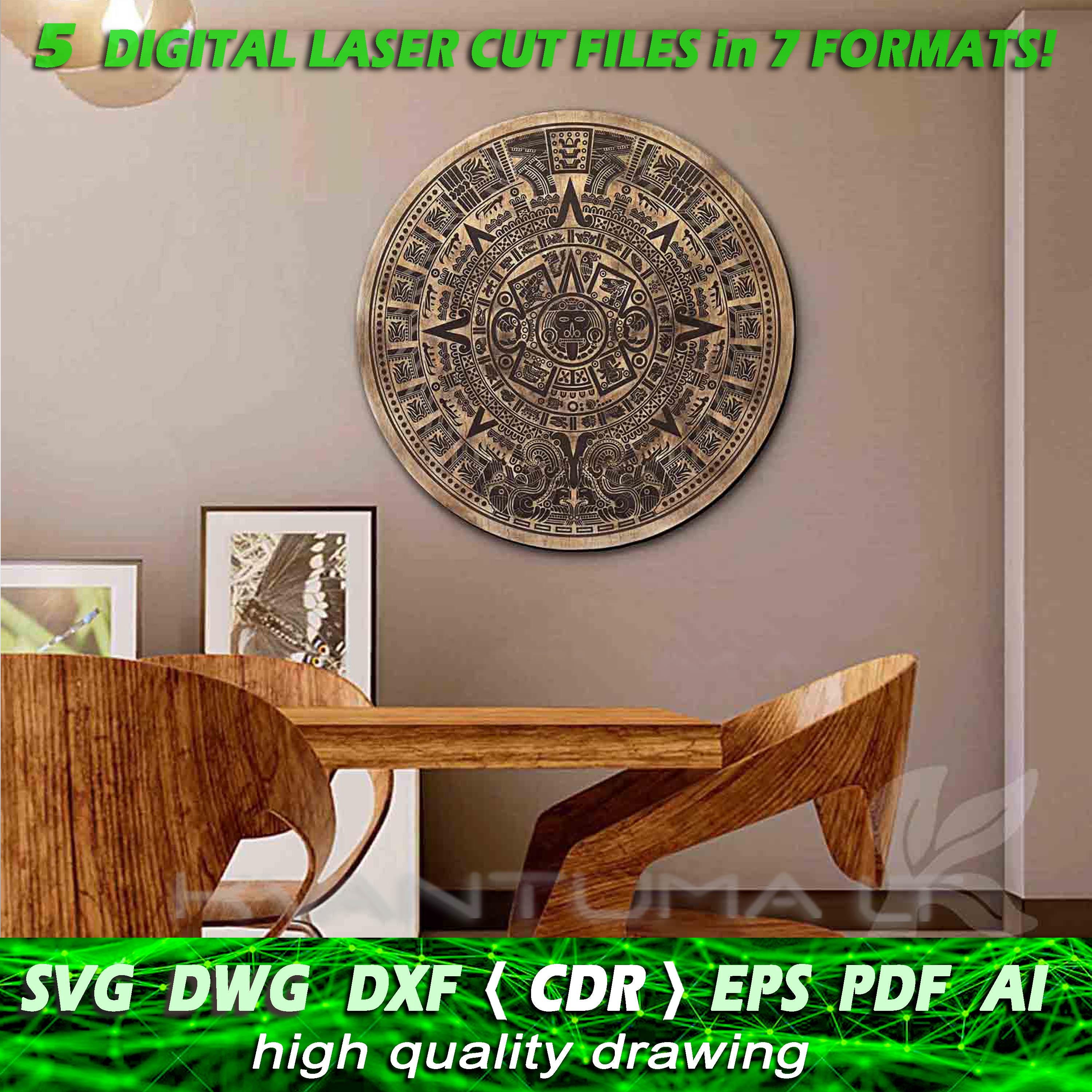 Mayan Calendar Svg, Aztec Calendar Eps, DXF Files for Laser, CNC Router ...