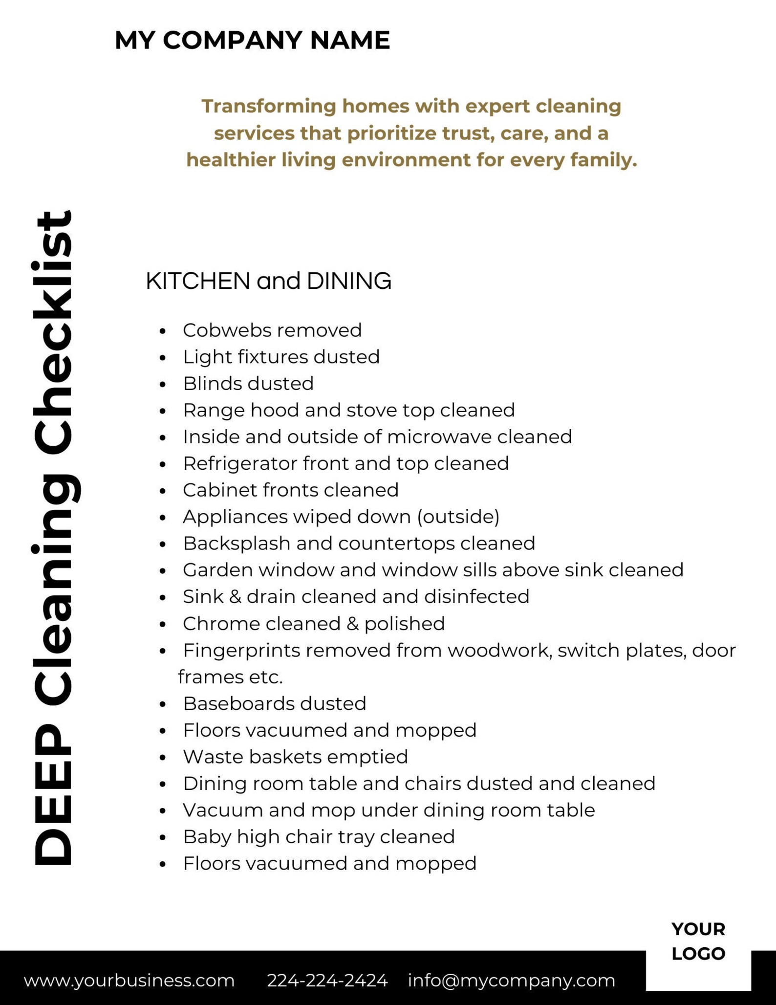 Professional Residential Deep Cleaning Checklist | Editable House Deep ...