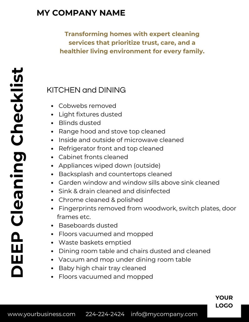 Professional Residential Deep Cleaning Checklist | Editable House Deep ...