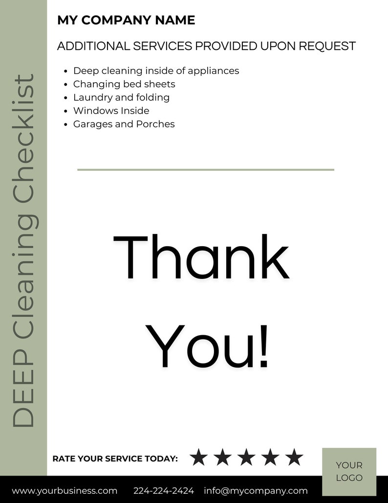 Professional Residential Deep Cleaning Checklist | Editable House Deep ...
