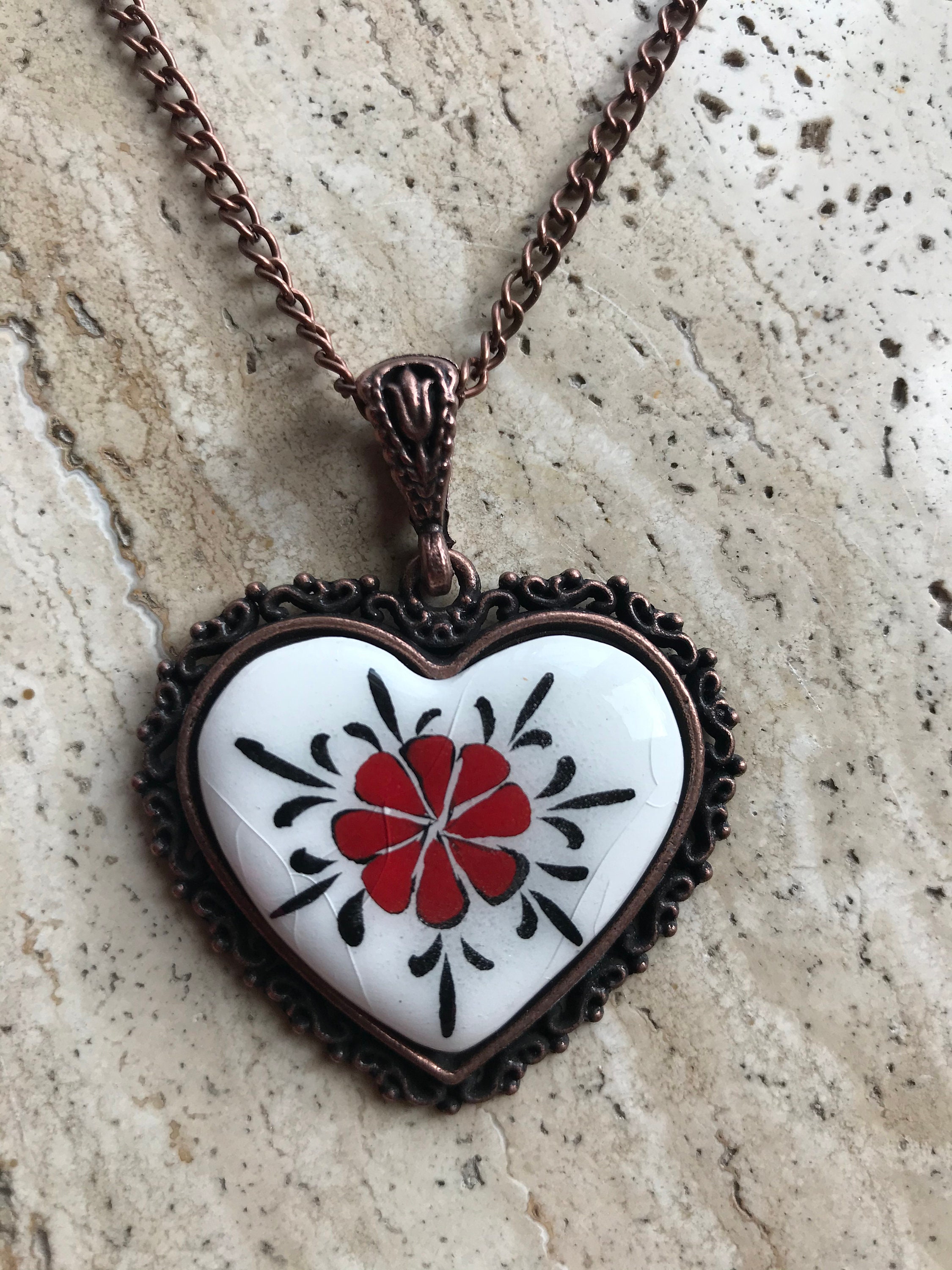 Floral Theme Locket Heart Shape Locket Red Flower Pendant - Etsy