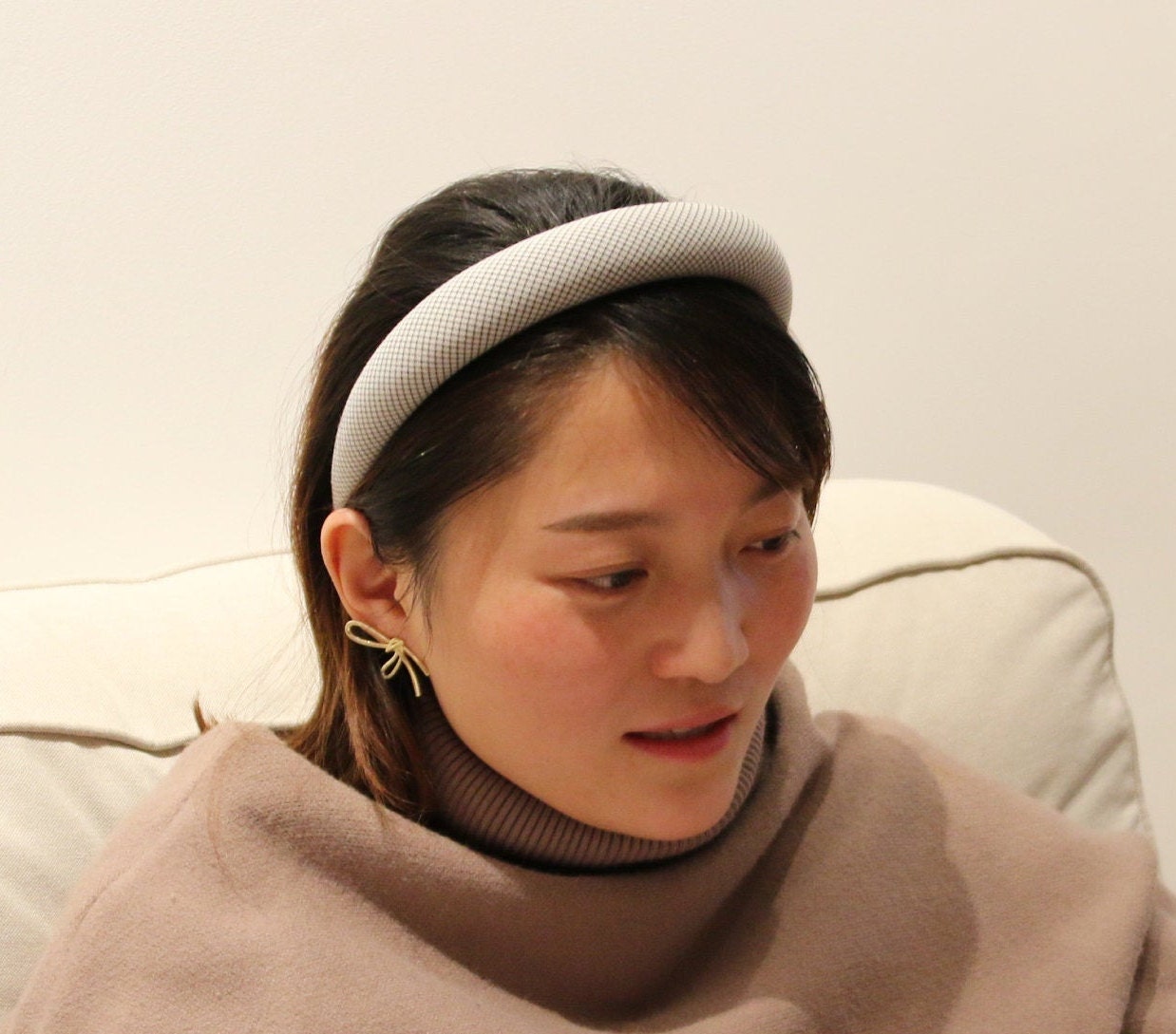 White Plaid Padded Headband,plaid Thick Headband,narrow Hair Band ...