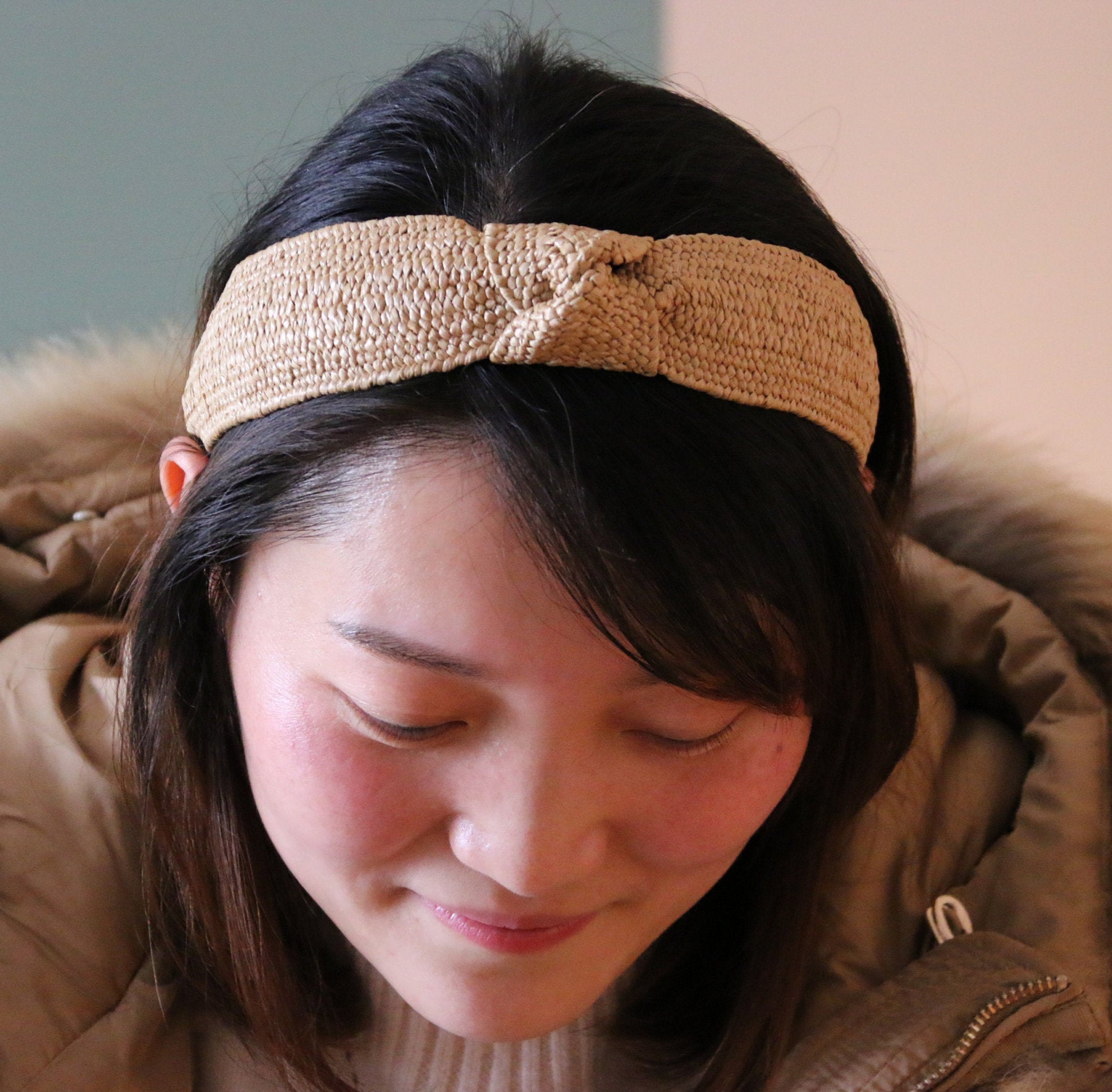 Top Knot Straw Weaving Headband, Raffia Knotted Headband, Straw Weaving ...