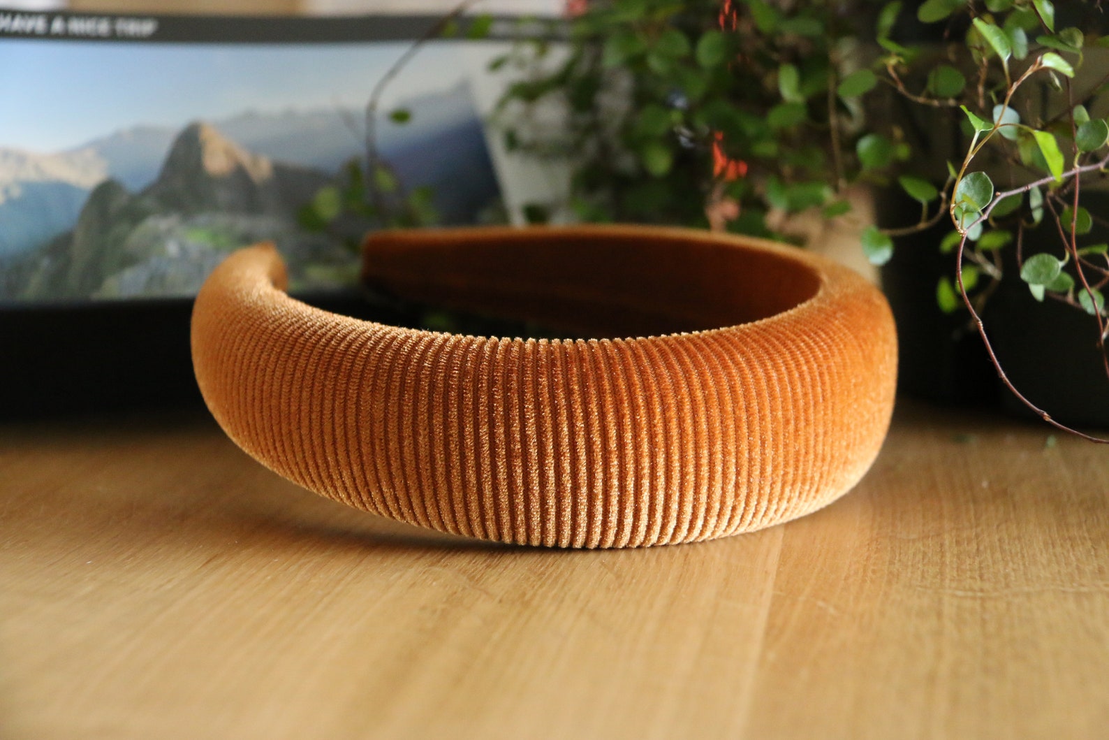 Caramel Velvet Padded Headband,brown Thick Velvet Headband,warm Puffy ...