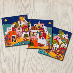 MEDITERRANEAN HOUSES Naif, Series, in "terracotta" (cm 21x24) (8"x9 ...