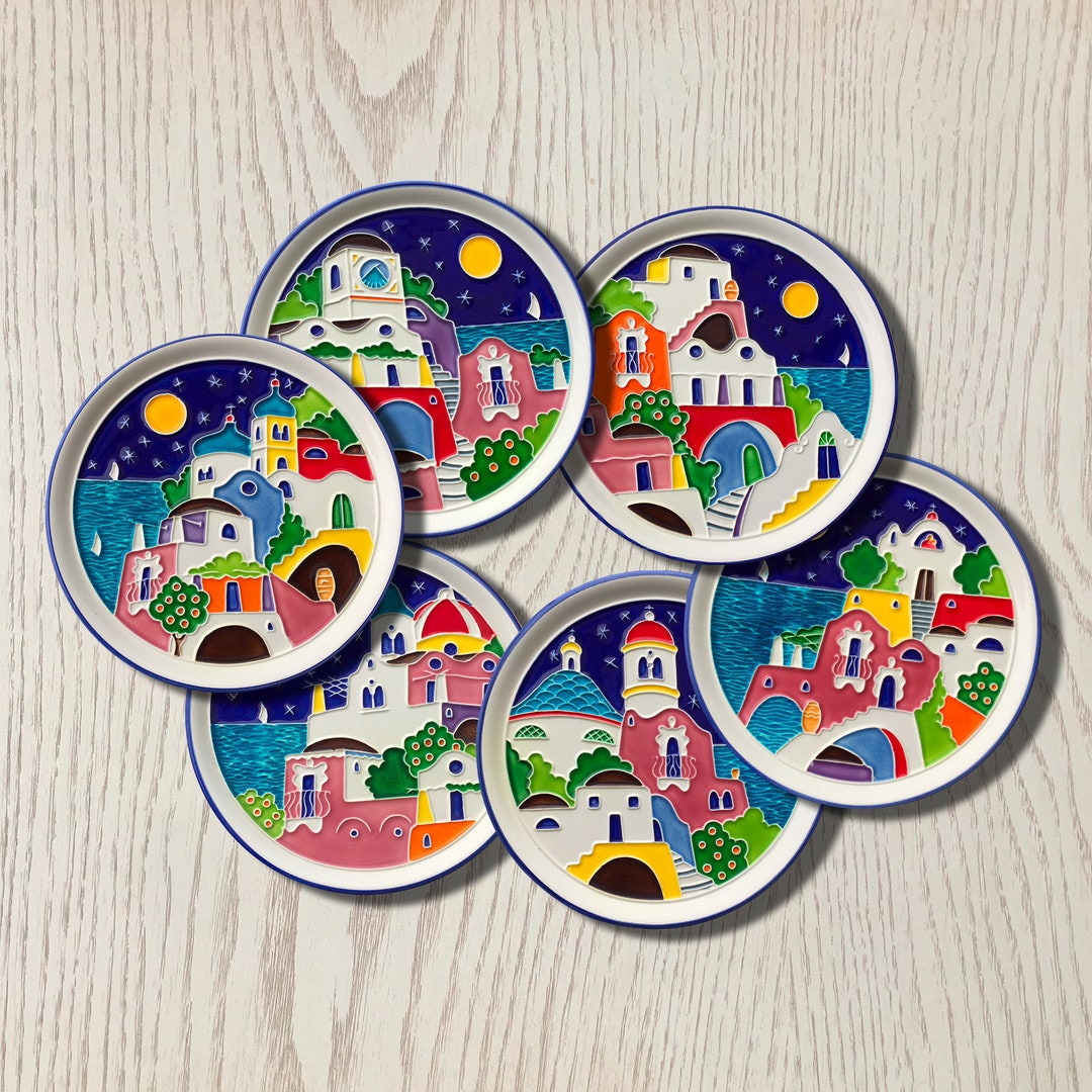Embossed Ceramic PLATES, Mediterranean Houses Ø 20 Cm, Complete Series ...