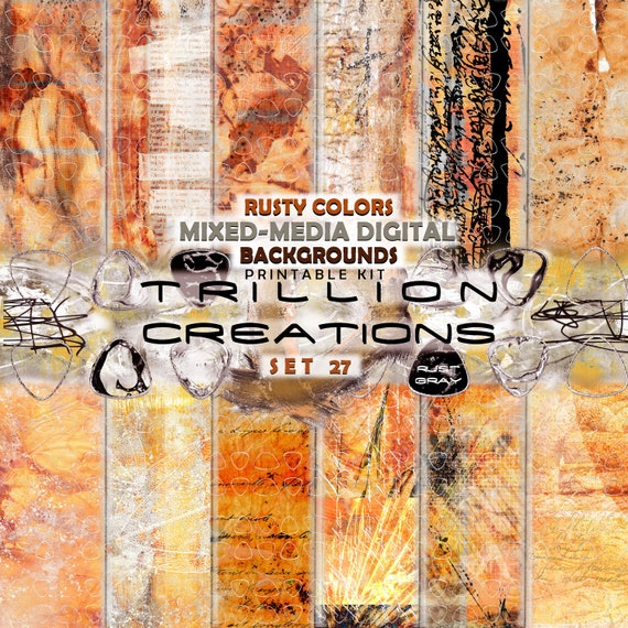 RUST Orange Printable Vintage DIGITAL Papers KIT Mixed Media | Etsy