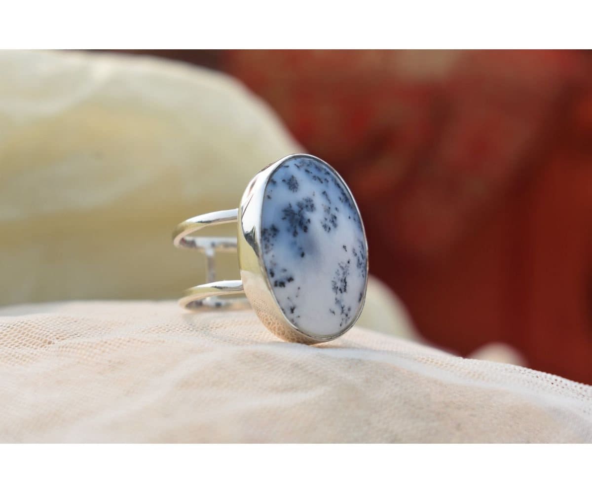 Dendritic Opal Silver Ring Dendritic Agate Ring Natural | Etsy