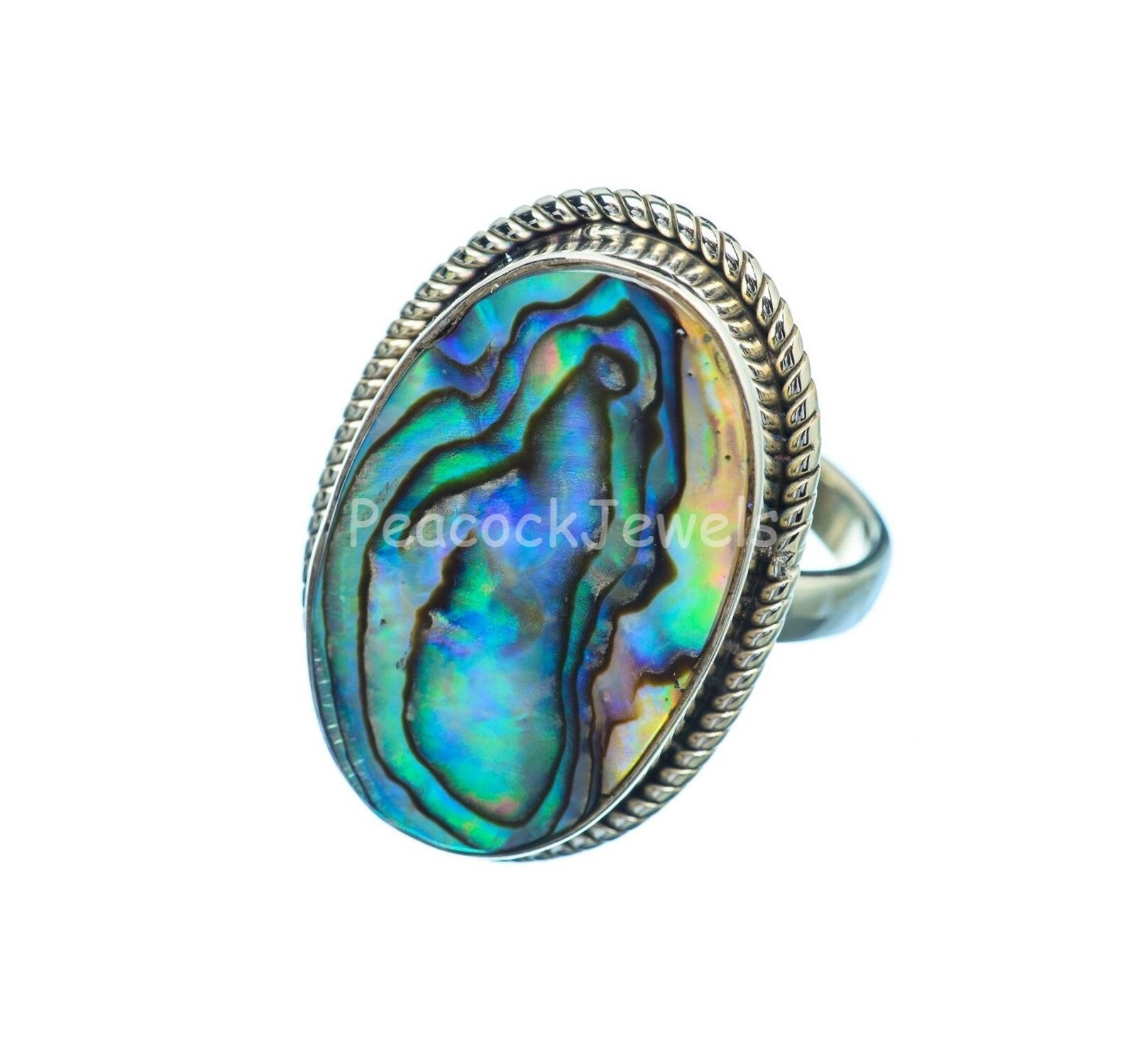 Abalone Shell Ring 925 Sterling Silver Oval Gemstone - Etsy