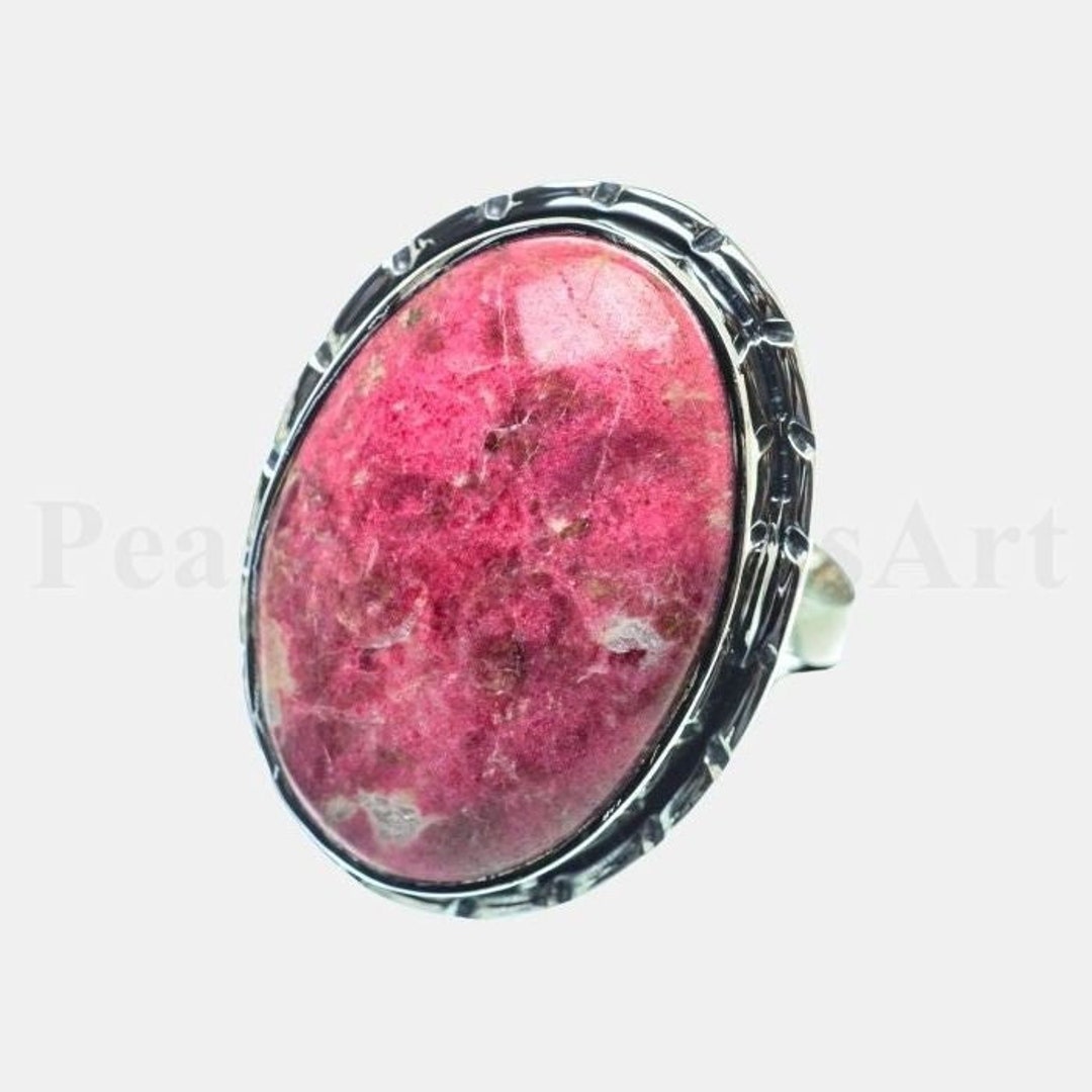 Thulite Ring, Thulite Jewelry, Oval Stone Ring, Sterling Silver Ring ...