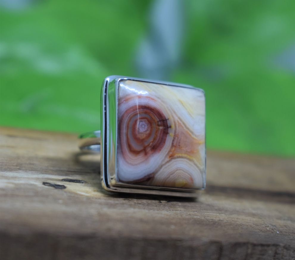 Crazy Lace Agate Ring Simple Band Ring Square Shape Gemstone | Etsy