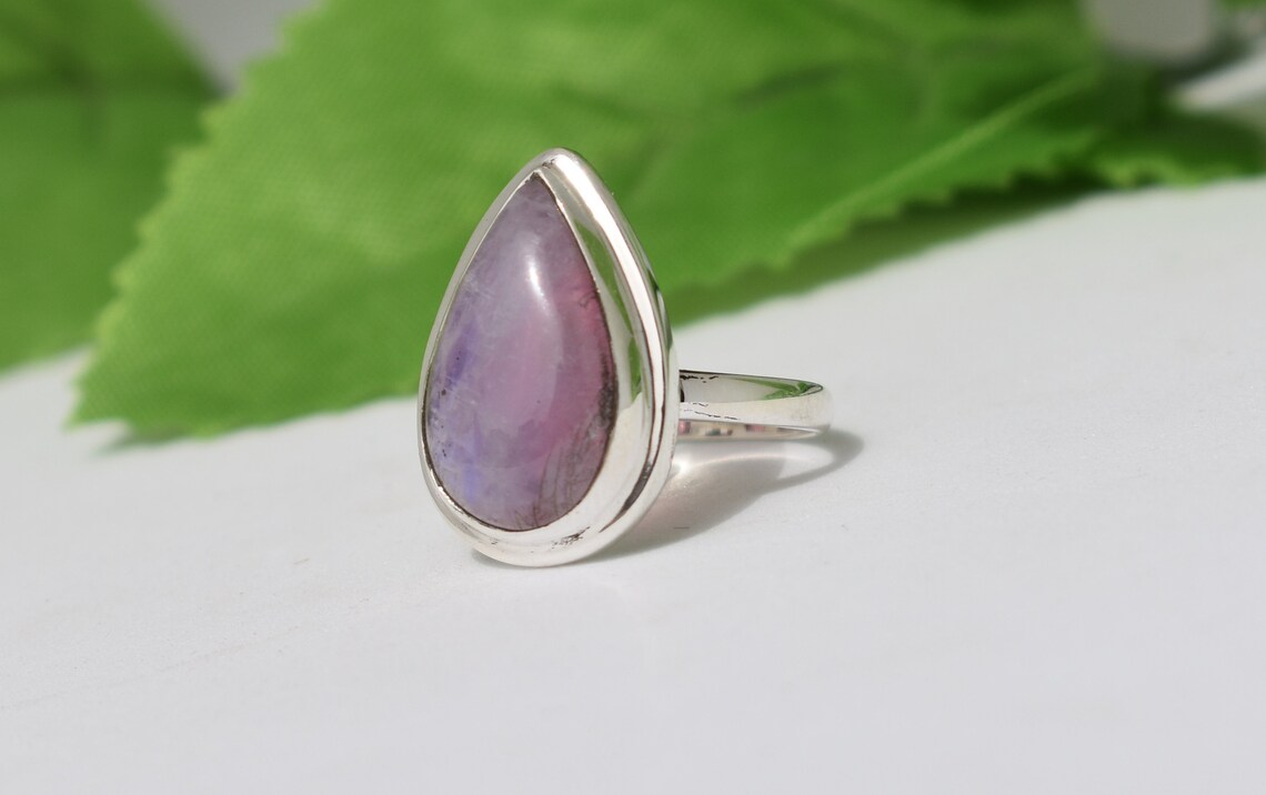 Pear Pink Moonstone Ring Natural Pink Moonstone Pear - Etsy
