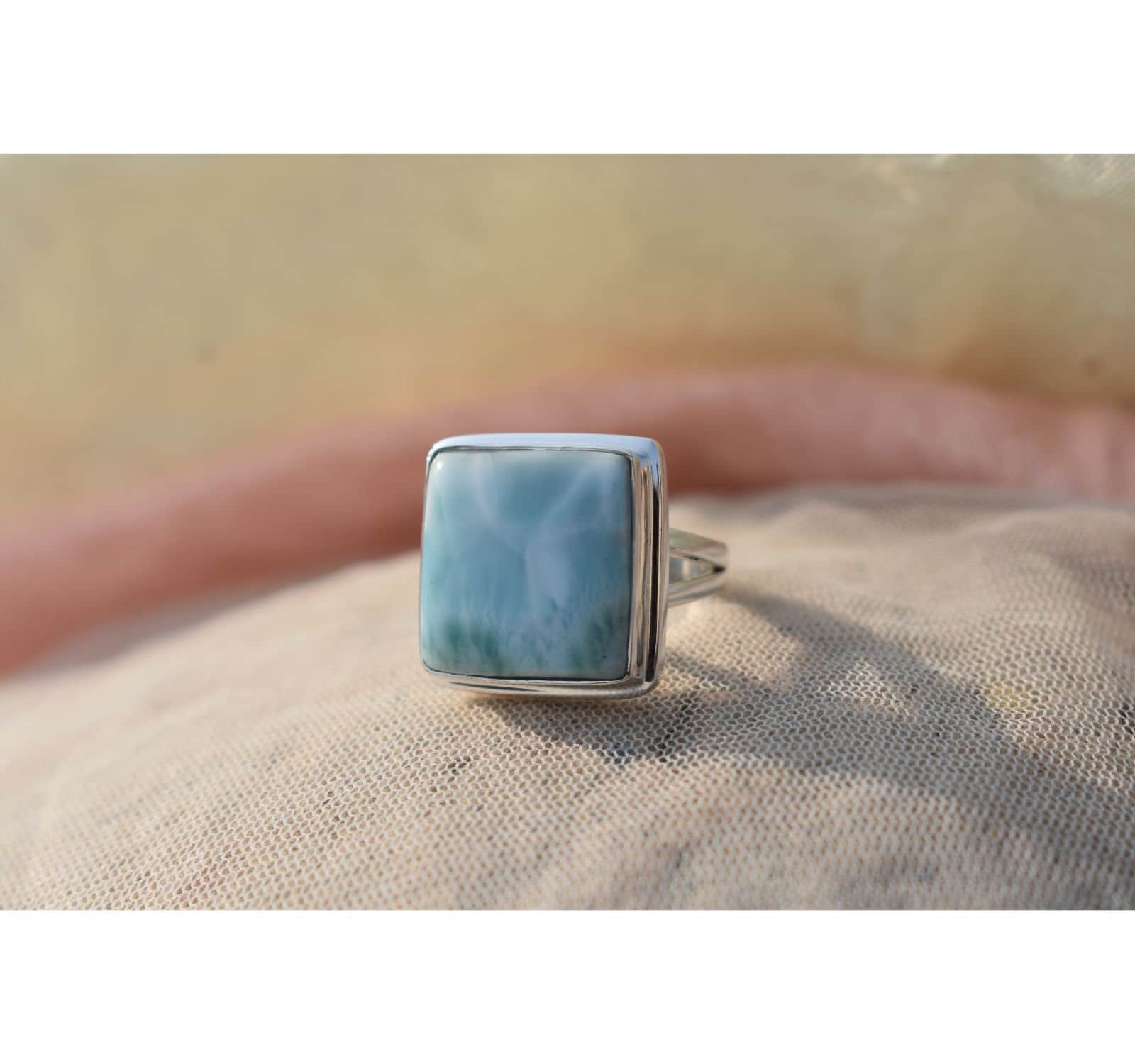 Womens Larimar Ring Natural Gemstone Ring Square Larimar - Etsy