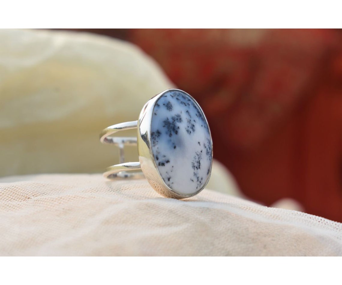 Dendritic Opal Silver Ring Dendritic Agate Ring Natural | Etsy