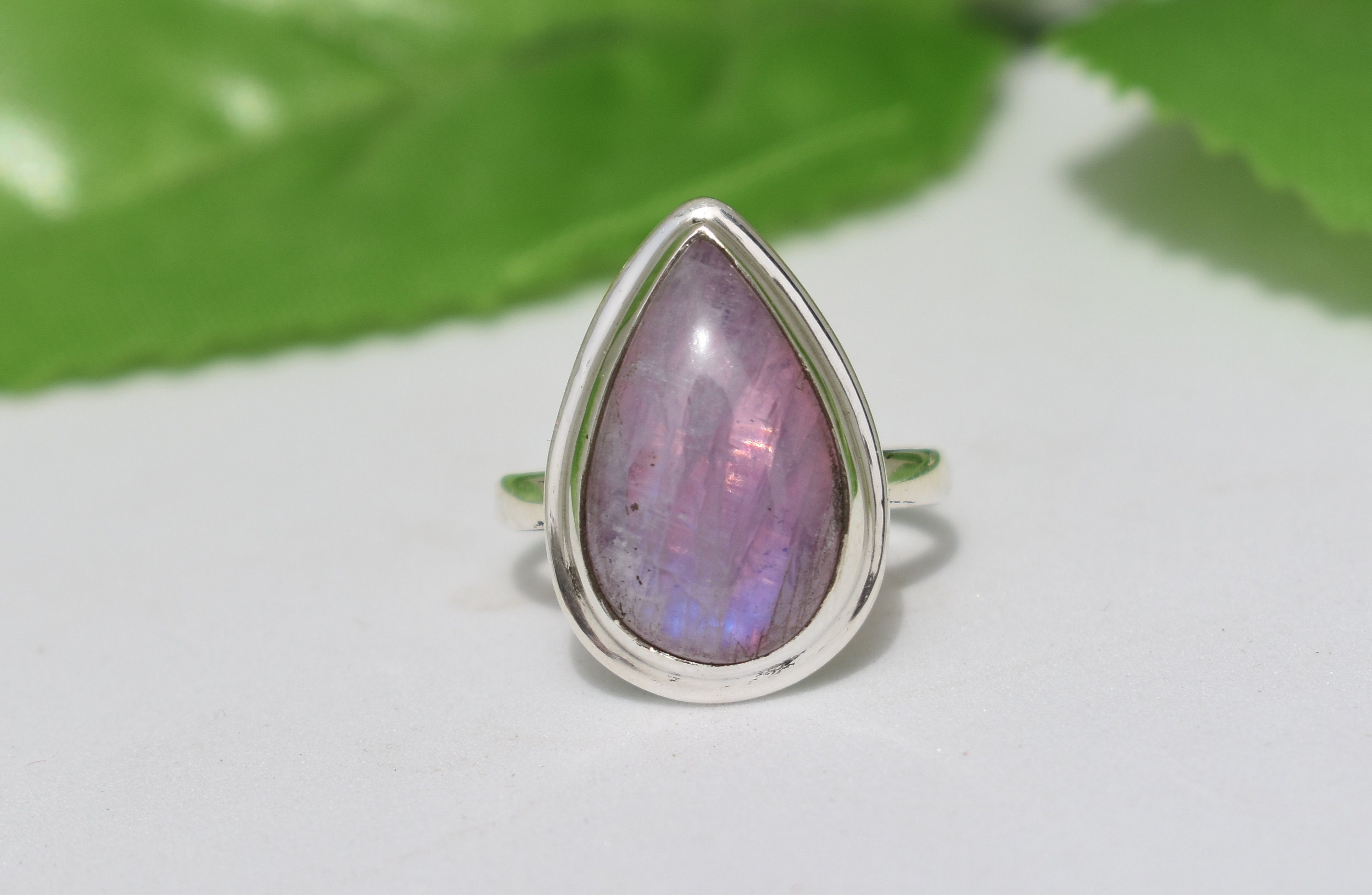 Pear Pink Moonstone Ring Natural Pink Moonstone Pear - Etsy
