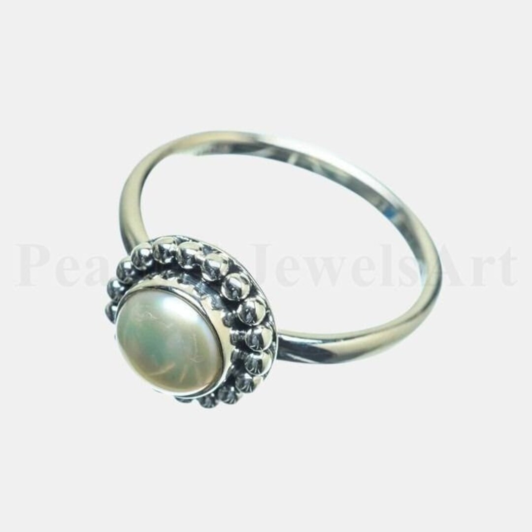 Simple White Pearl Ring, 925 Sterling Silver, Round Gemstone, Simple ...