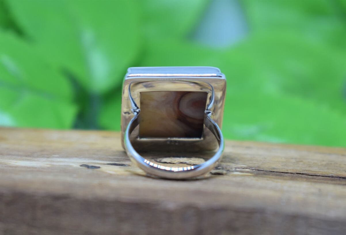 Crazy Lace Agate Ring Simple Band Ring Square Shape Gemstone | Etsy